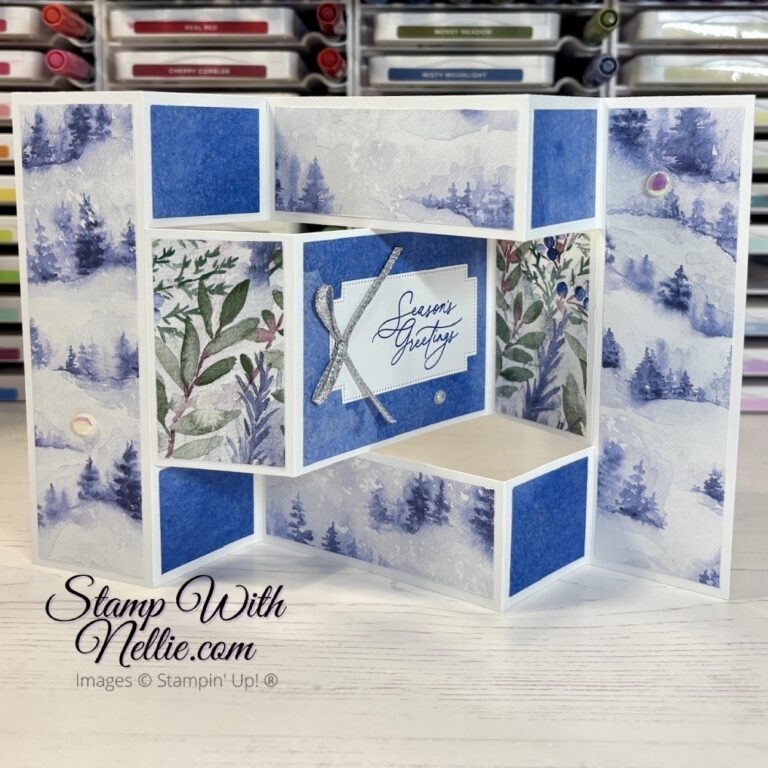 Winter Meadow Tri-shutter Christmas card - Stamp with Nellie